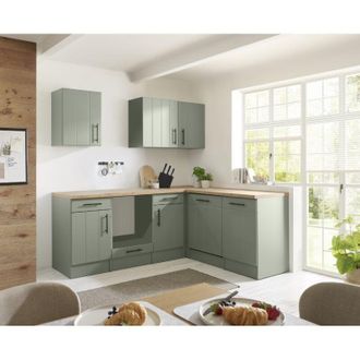 Respekta L K&uuml;che Einbauk&uuml;che Winkelk&uuml;che Landhaus Leerblock Gr&uuml;n Anton 220 cm Respekta