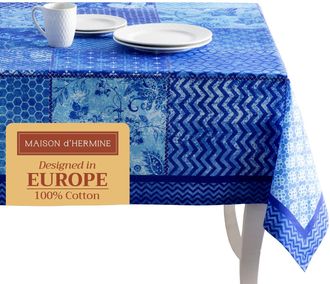 Maison d'Hermine Tischdecke, 100 % Baumwolle, waschbar, rechteckig, dekorative Tischdecken f&uuml;r Geschenke, Esszimmer, Buffet-Party und Camping, Indigo Love - Fr&uuml;hling/S