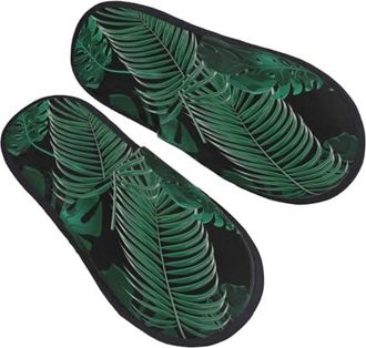 Generic Feuille De Bananier Verte Unisexe Pantoufles Doux Slippers Peluche Chaussures De Maison Pour Hiver Automne Ext&eacute;rieur L