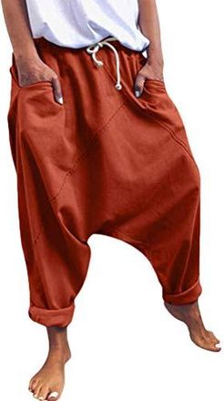 Onsoyours Pantalon 3/4 Casual Femmes Pantacourt Ample Elastique Sarouel Lâche Fitness Sport Yoga Shorts Harem Leggings Court de Plage Z2 Orange XXL