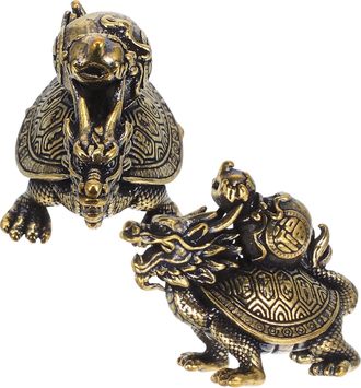 SOLUSTRE 2st&uuml;cke Vintage Messing Dragon Turtle Statue Miniatur Tierfigur Dekoration F&uuml;r Schreibtisch Wohnzimmer B&uuml;ro Gl&uuml;cksbringer Chinesisches Jahr Deko S&uuml;&szlig;e 