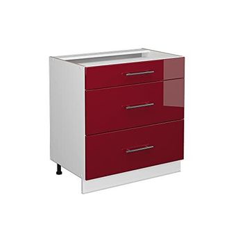 Vicco Meuble de Rangement de Salle de Bain Fame-Line, Rouge Bordeaux Haute Brillance/Blanc, 80 x 81.6 cm avec 3 tiroirs, sans Plan de Travail