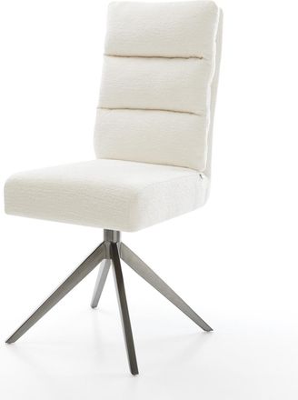 DELIFE Drehstuhl Pela-Flex Bouclé Soft Beige Kreuzgestell breit Graphit 360° drehbar Wippfunktion Taschenfederkern, Esszimmerstühle