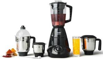 Prestige Iris Moulin m&eacute;langeur &agrave; 4 bocaux 750 W | 3 bocaux polyvalents en acier inoxydable et 1 pot &agrave; jus | Noir | 750 W