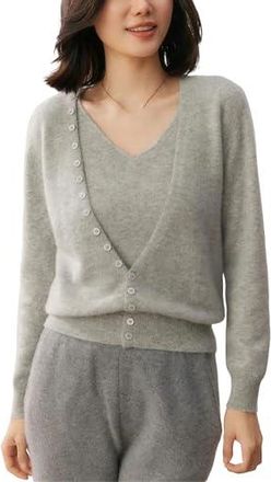 Generic Cardigan dhiver pour femme 100 % cachemire avec bretelles, ensemble de deux pi&egrave;ces, pull tricot&eacute; ample, col en V, hauts chauds, gris, Taille S