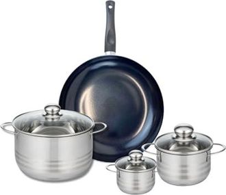 Fackelmann ELO 9720550 Batterie de cuisine 4 pi&egrave;ces, Ensemble de 1 Po&ecirc;le de cuisson 32 cm et 3 faitouts 12, 16 et 24 cm Elo Prima Brillant, inox, induction