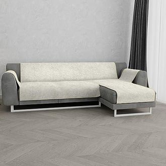 Italian Bed Linen Glamour rutschfest Sofa Abdeckung mit Chaise-Longue Rechts, Creme, 240cm