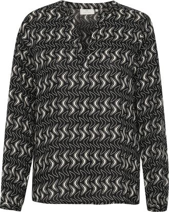 Kaffe Langarm-Bluse KAjalie Damen Bluse Langarm V-Ausschnitt Print Oberteil 36, Black/Sand Graphic