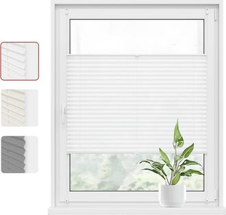 Woltu Plissee Klemmfix ohne Bohren 120x130cm (BxH) Wei&szlig; Faltrollo Plisseerollo mit Klemmtr&auml;ger Lichtdurchl&auml;ssig, Jalousie Sichtschutz und Sonnenschutz Easyf