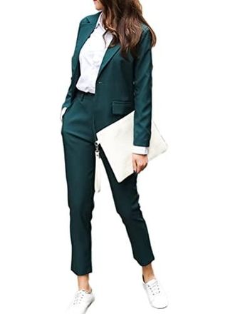 Minetom Tailleur Femme 2 Pi&egrave;ces Blazer Veste Formel Entreprise Bureau Travail Tailleur Pantalon Costumes Ensemble B Vert M