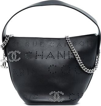 Chanel Hobo Bags - Small Perforated Calfskin Logo Eyelet Bucket Bag - Gr. unisize - in Schwarz - f&uuml;r Damen