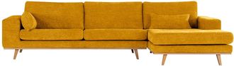 Mørteens home24 Ecksofa mit Longchair Gelb/Senfgelb Webstoff Cieli 281 x 81 x 153cm Longchair davorstehend rechts Buche Hell Modern