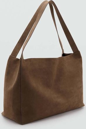 Mango Sac cabas cuir su&eacute;d&eacute; marron moyen - Femme - Taille unique - MANGO