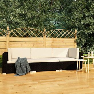 vidaXL 3-tlg. Garten-Sofagarnitur mit Auflagen Poly Rattan Schwarz Vidaxl