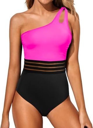 Holipick Maillot de bain une pi&egrave;ce asym&eacute;trique pour femme - Contr&ocirc;le du ventre - Couverture compl&egrave;te - Maillot de bain modeste avec ouverture au niveau de l&eacute;pa