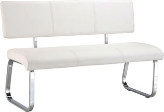 IDIMEX Esszimmerbank Vilas Dreisitzer, weiß - gepolsterte Essbank mit Rückenlehne für 3 Personen, Sitzbank aus Kunstleder für Küche, verchromtes Metallgestel