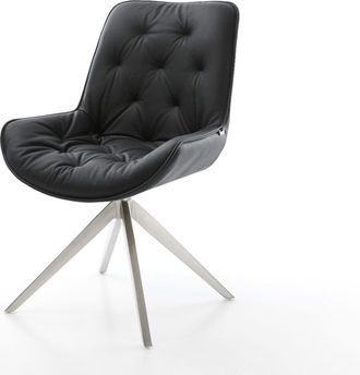 DELIFE Drehstuhl Taimi-Flex Echt-Leder Schwarz Kreuzgestell breit Edelstahl 360&deg; drehbar Wippfunktion, Esszimmerst&uuml;hle