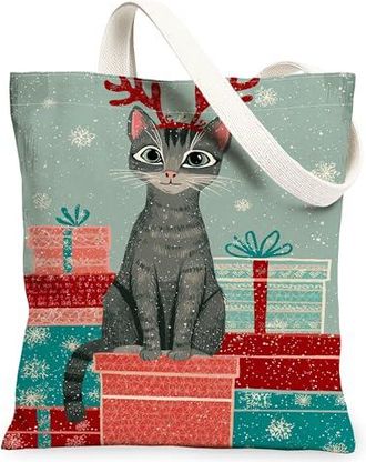 Generic Sacs fourre-tout en toile avec motif animal mignon, sacs d&eacute;picerie r&eacute;utilisables, sacs de vacances festifs, l&eacute;gers et lavables avec bandouli&egrave;re en toi