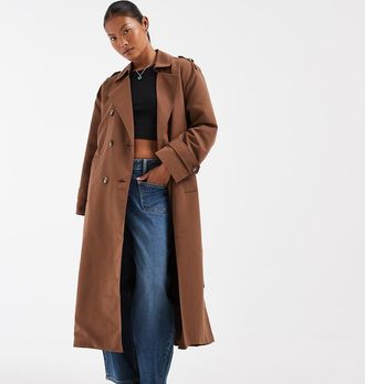 Vero Moda Petite trench-coat long ceintur&eacute; marron