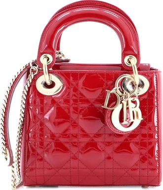 Dior Lady Dior Chain Bag Cannage Quilt Patent Mini satchel - Rouge