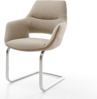 DELIFE Freischwinger Yago-Flex mit Armlehnen Materialmix Schlamm Freischwinger flach Edelstahl Taschenfederkern, Esszimmerstühle