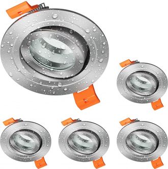 LEDs Com 5 Stück Bad-Deckeneinbaurahmen ERID, Feuchtraum, Badezimmer, IP44, rund, schwenkbar, aluminium matt