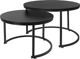 ML Design ML-Design Set 2X Tables dAppoint, Rond, &Oslash; 59x40 cm/&Oslash;74x48 cm, en MDF Noir Mat/Structure M&eacute;tal Noir, Tables Gigognes Modernes, Multiples Usages, Table 