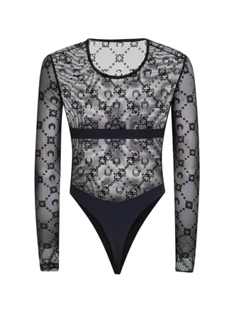 Marine Serre Womens Bodysuit Black Flocked Mesh Polyamide Tops Top