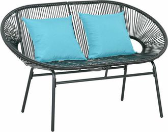 OUTSUNNY Banc de jardin 2 places design Acapulco 2 coussins m&eacute;tal r&eacute;sine filaire noir