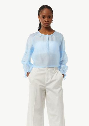 Comma Langarmbluse Bluse Schimmernde Lyocellbluse mit Raff-Details