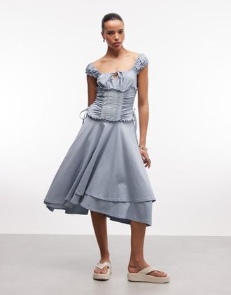 Daisy Street Robe longueur mollet avec corsage style corset et jupe double &eacute;paisseur - Bleu p&acirc;le