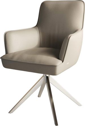 DELIFE Esszimmerstuhl Heira-Flex mit Armlehnen Kreuzgestell breit Edelstahl Echt-Leder Schlamm 360° drehbar Taschenfederkern