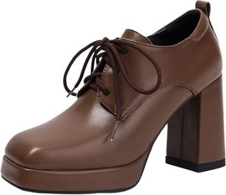 SJJH Chaussures &agrave; plateforme pour femme - Talon bloc de 9,5 cm - Lacets avec embout carr&eacute; et plateau de 2 cm - Semelle antid&eacute;rapante pour f&ecirc;te et travail, 