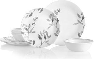 Corelle Corelle 1126026 Vitrelle Misty Leaves Tafelservice, splitterfest, Grau, 29,5 x 14,5 x 29 cm