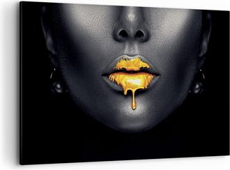 Arttor Wandbilder Dekoration Wohnzimmer Gold Mund Schwarz Bilder auf Leinwand 120x80cm Leinwandbild Schlafzimmer Küche Deko Wand Kunstdruck Art Groß XXL Wand