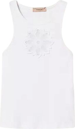 Twinset Femme, Tops, Blanc, Taille: 42 FR D&eacute;bardeur c&ocirc;tel&eacute; &agrave; broderies florales