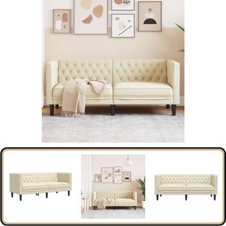 vidaXL Chesterfield-Sofa 2-Sitzer Creme Kunstleder - Vidaxl