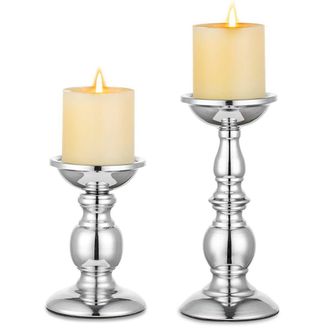 Nuptio Säulenkerzenhalter Metallkerzenhalter Ideal für 80mm Kerzen, Silberner Kerzenhalter für Wohnzimmer, Gärten, Spa, Aromatherapie, Weihrauchkegel, Hochze