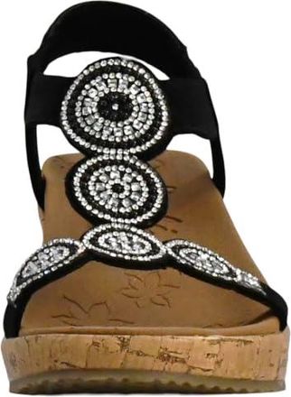 Skechers Womens Slingback Wedge Sandal, Black, 9.5 B (M)