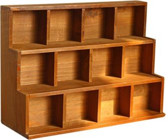 Artibetter Vintage Holz Wandregal mit Fächern Treppenförmiger Aufbewahrungsschrank aus Massivem Holz Wandhängender Organizer für Schreibtisch und Umweltfreundlic