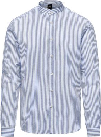 Bomboogie Homme, Chemises, Bleu, Taille: 3XL Chemise ray&eacute;e en lin/coton avec col mandarin