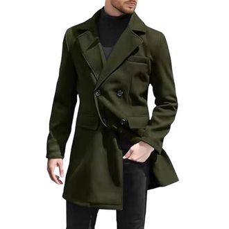 Generic Trench long &agrave; boutonnage simple pour homme avec revers crant&eacute;, vert militaire, XXL