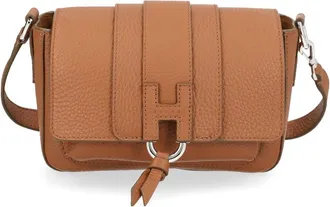 Hogan Womens Brown Calf Leather Flap Bag Shoulder