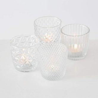 Boltze Windlicht Glas klar Teelichthalter 4er Set