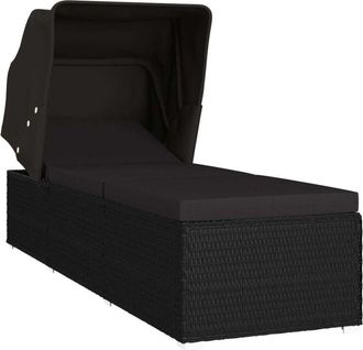 vidaXL Vidaxl - Sonnenliege mit Sonnenschutz und Auflage Poly Rattan Schwarz