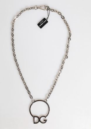 Dolce & Gabbana Silver Tone Brass Chain Dg Logo Pendant Men Necklace Real Zamak