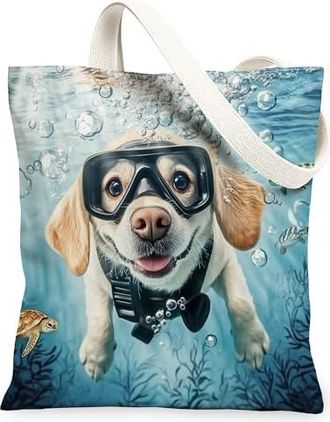 Generic Pop Art Rottweilers Sac fourre-tout en toile r&eacute;utilisable pour faire du shopping 33 x 38,1 cm, motif chiot nautique oc&eacute;an, mer, chiot nautique, sac d&eacute;