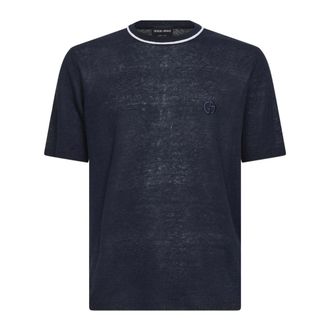 Giorgio Armani Homme, Tops, Bleu, Taille: S Pull ras du cou en lin et soie