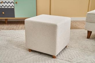 Atelier Del Sofa Elegant Cream Pouffe, 40 x 40 x 40 cm | 100% Wooden Frame, 100% Polyester & Cotton Fabric | Comfortable 32 DNS Foam for Stylish Seating