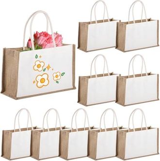Generic Lot de 10 sacs fourre-tout en toile de jute avec poign&eacute;es, personnalisables et grands sacs de plage imperm&eacute;ables pour femme, parfaits pour le shopping